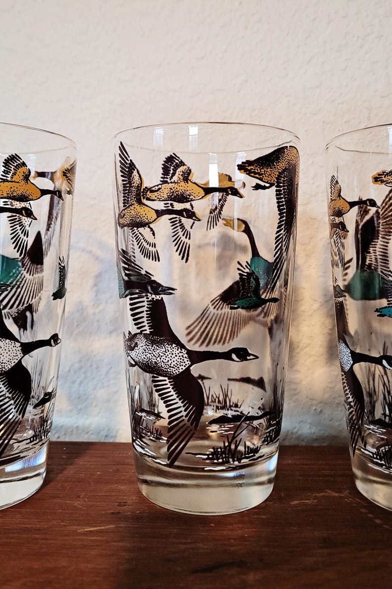 Set of 4 Vintage Hazel Atlas Drinking Glasses, Birds/geese Whiskey ...