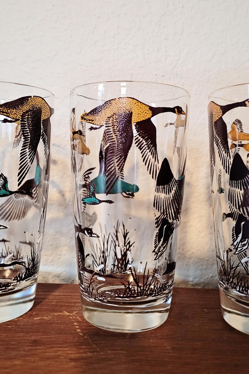 Set of 4 Vintage Hazel Atlas Drinking Glasses, Birds/geese Whiskey ...