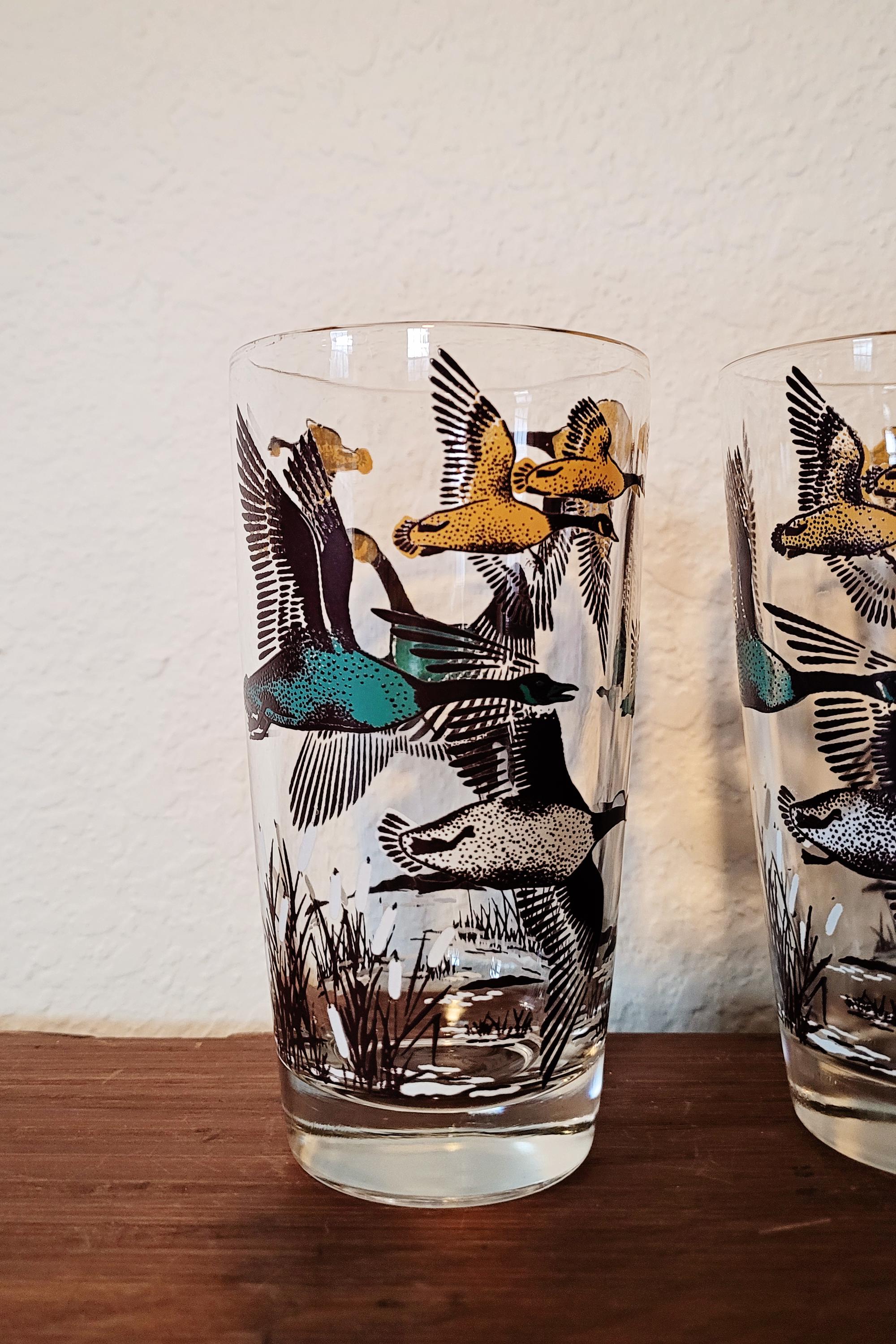 Set of 4 Vintage Hazel Atlas Drinking Glasses, Birds/geese Whiskey ...