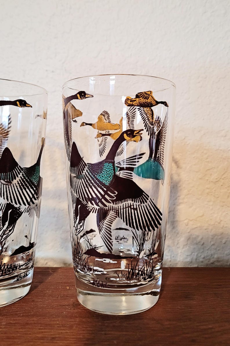Set of 4 Vintage Hazel Atlas Drinking Glasses, Birds/geese Whiskey ...