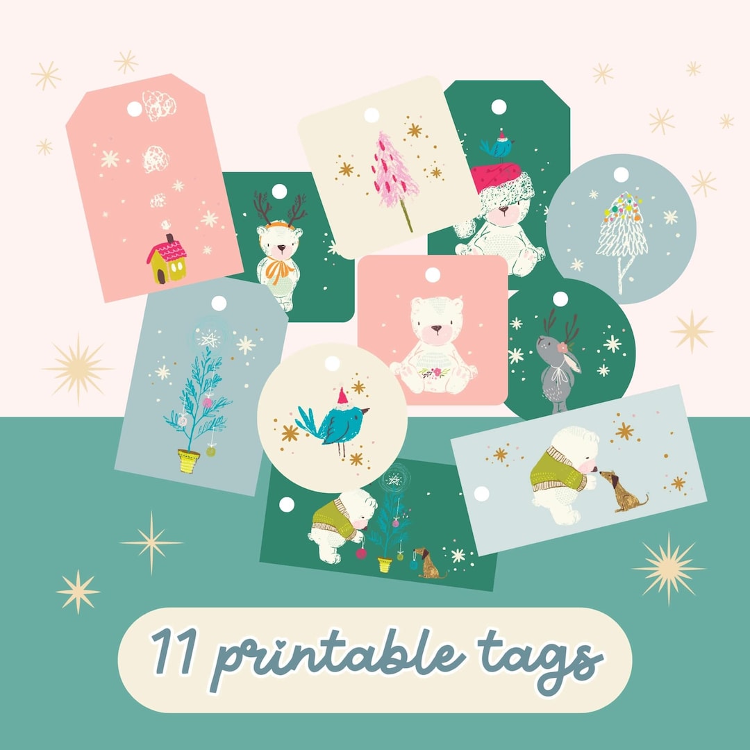 Printable Christmas Gift Tags V1 - Hand-drawn Animals & Winter Scenes ...