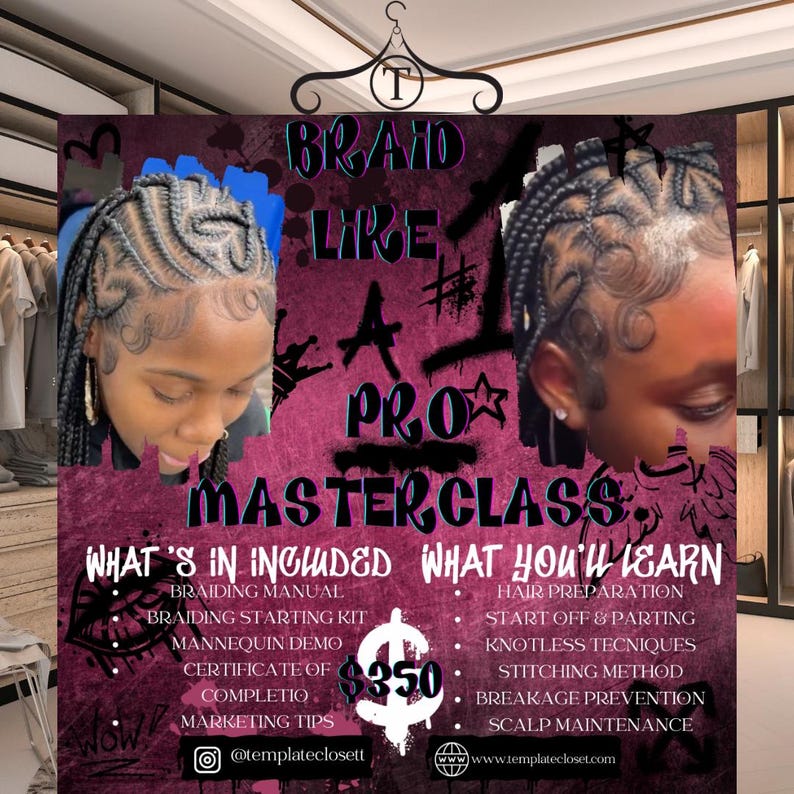 DIY Braiding Masterclass Flyer Template, Canva Design for Hair ...