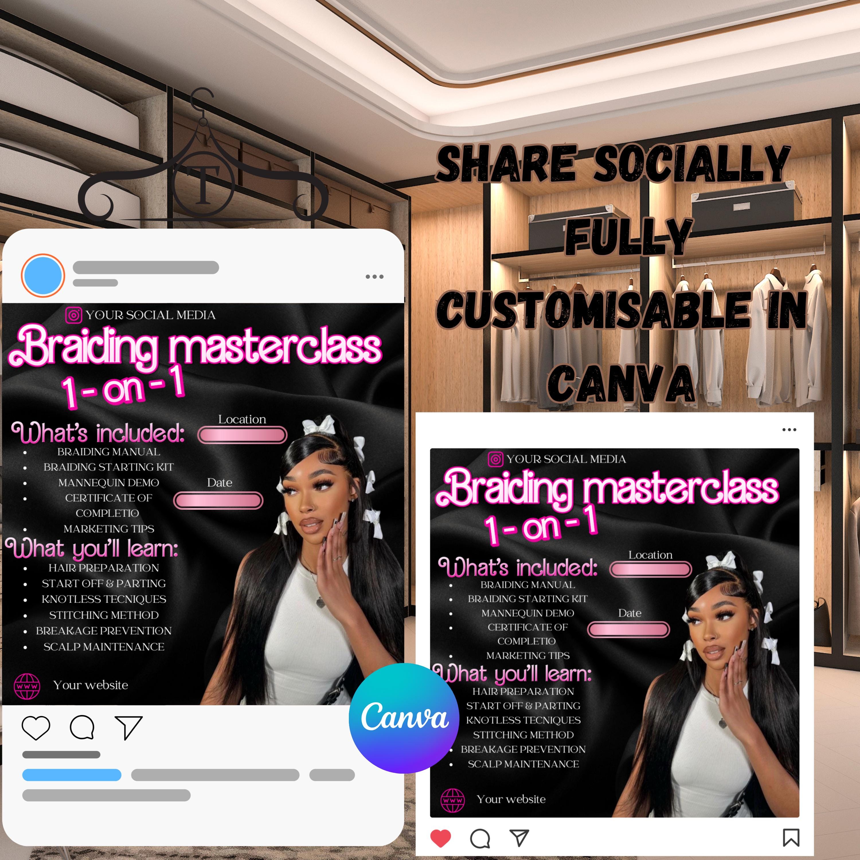 DIY Braiding Masterclass Flyer Template: Canva Design for Hair ...