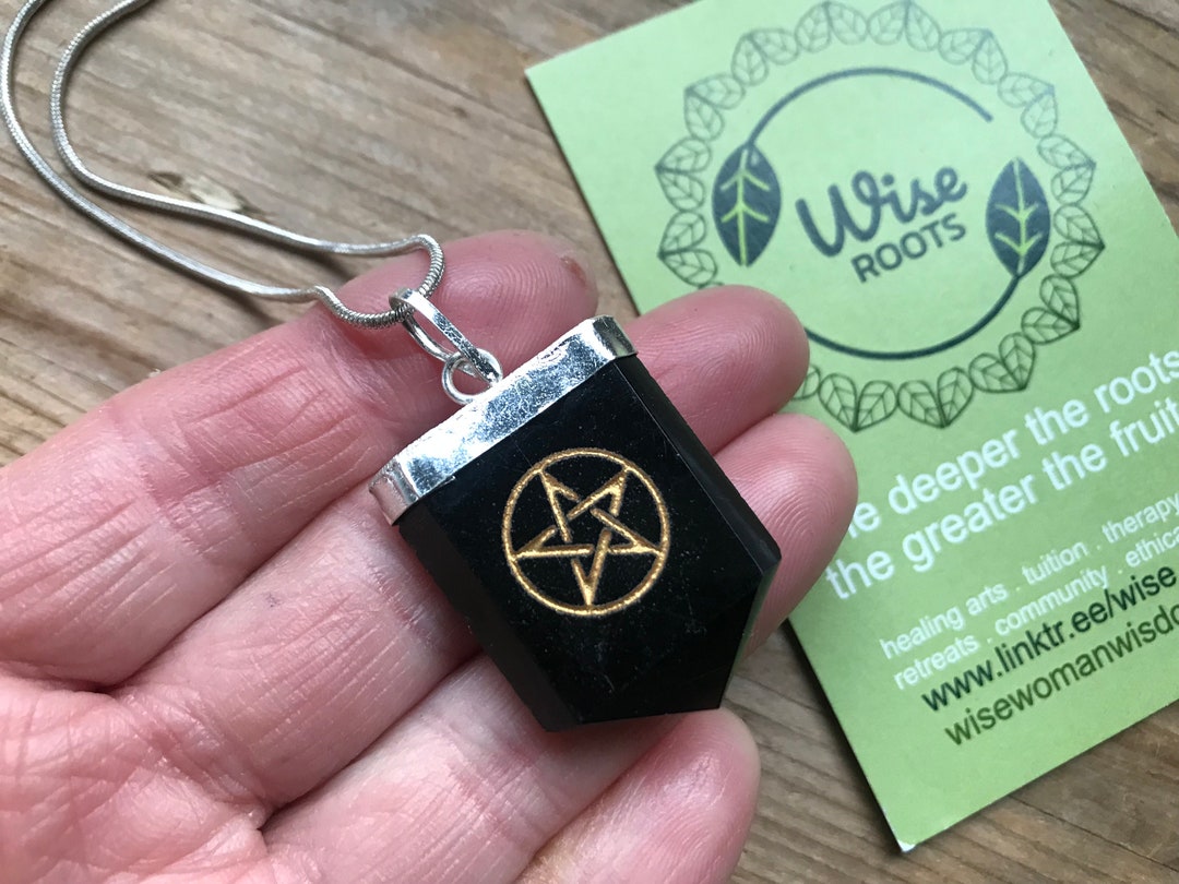 BLACK TOURMALINE PENTACLE Pentagram Pendant Gold Eye of Horus Point ...