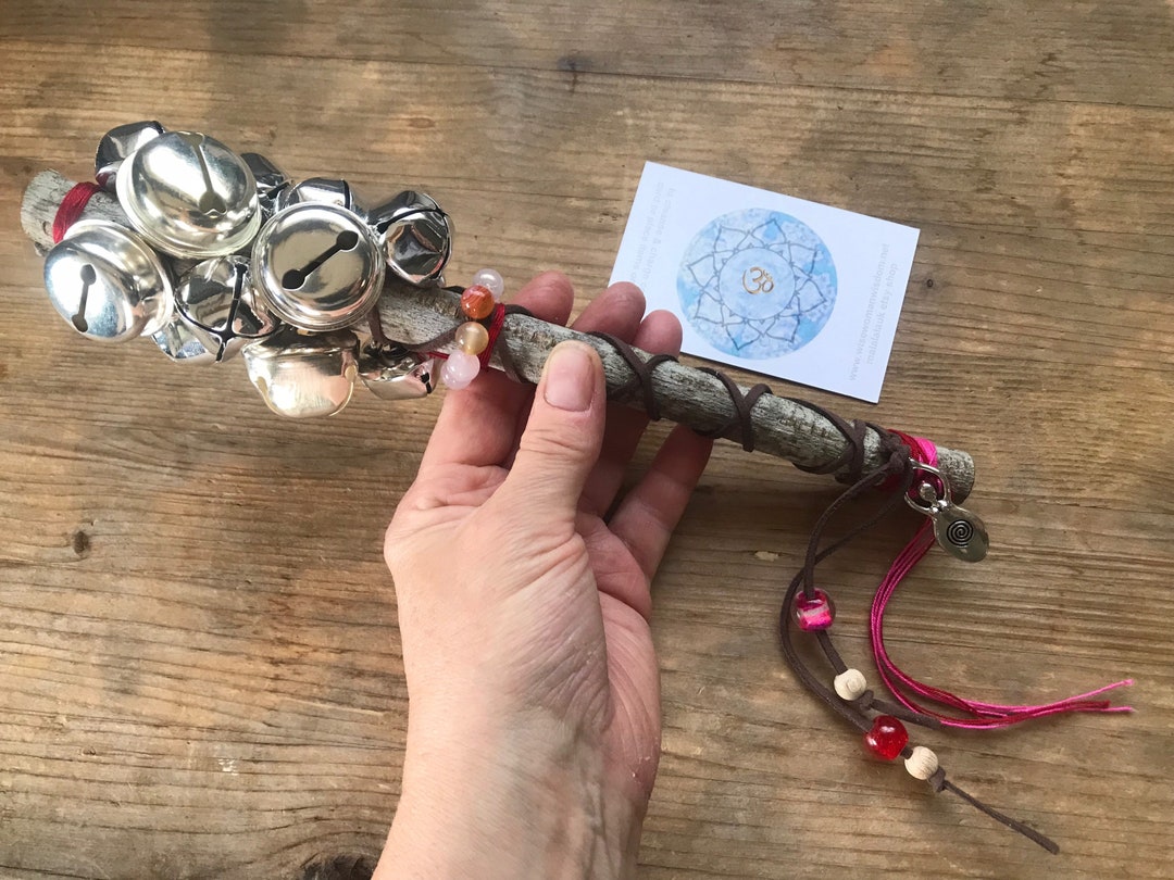 FIG BELL RATTLE Iron Bell Shaker Protection Beech Wood Shamanic Tool ...