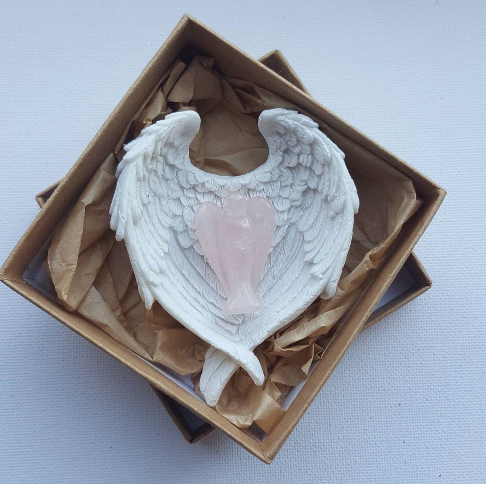 ROSE QUARTZ ANGEL Wing Gift Set Angel Wing Trinket Dish Bowl | Etsy UK