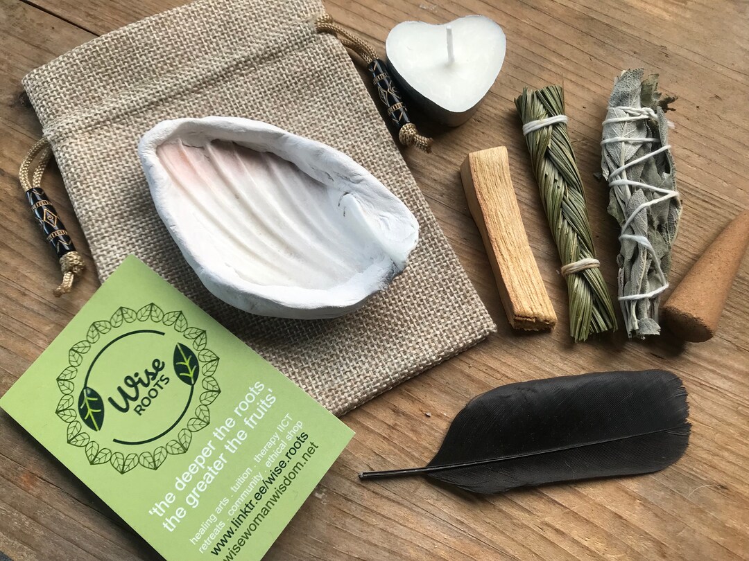 Medium SHELL SMUDGE SET Angel Sea Shell Dish Altar Offering - Etsy