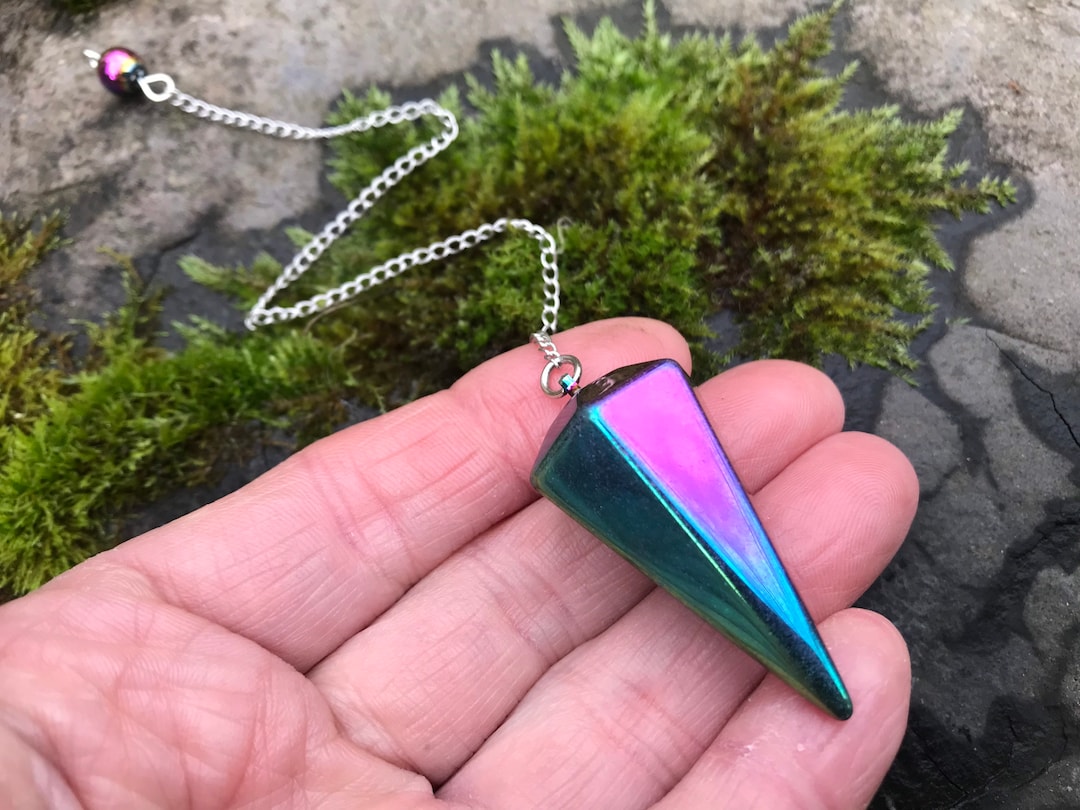RAINBOW HEMATITE PENDULUM Dowsing Wand Dowsing Pendulum Reiki Crystal Colour Healing Yoga ...