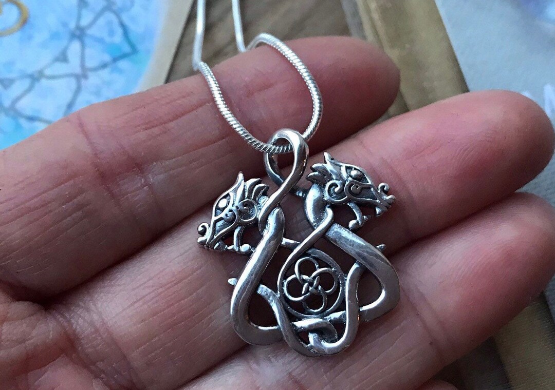 925 CELTIC DRAGON PENDANT Serpent Snake Sterling Silver Celtic Knot ...