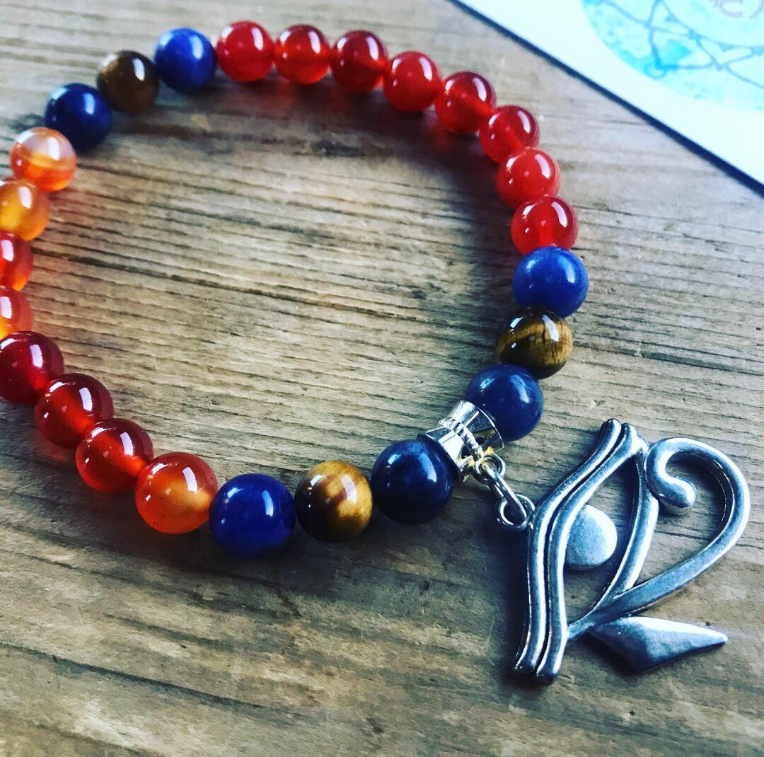 EYE HORUS BRACELET Hawk Lunar Moon Eye Mandala Charm Egyptian Hawk God ...