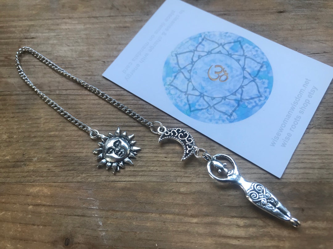 GODDESS PENDULUM Silver Sun Moon Fairtrade Dowsing Silver Heavy Dowser Amulet Ceremonial Shaman ...