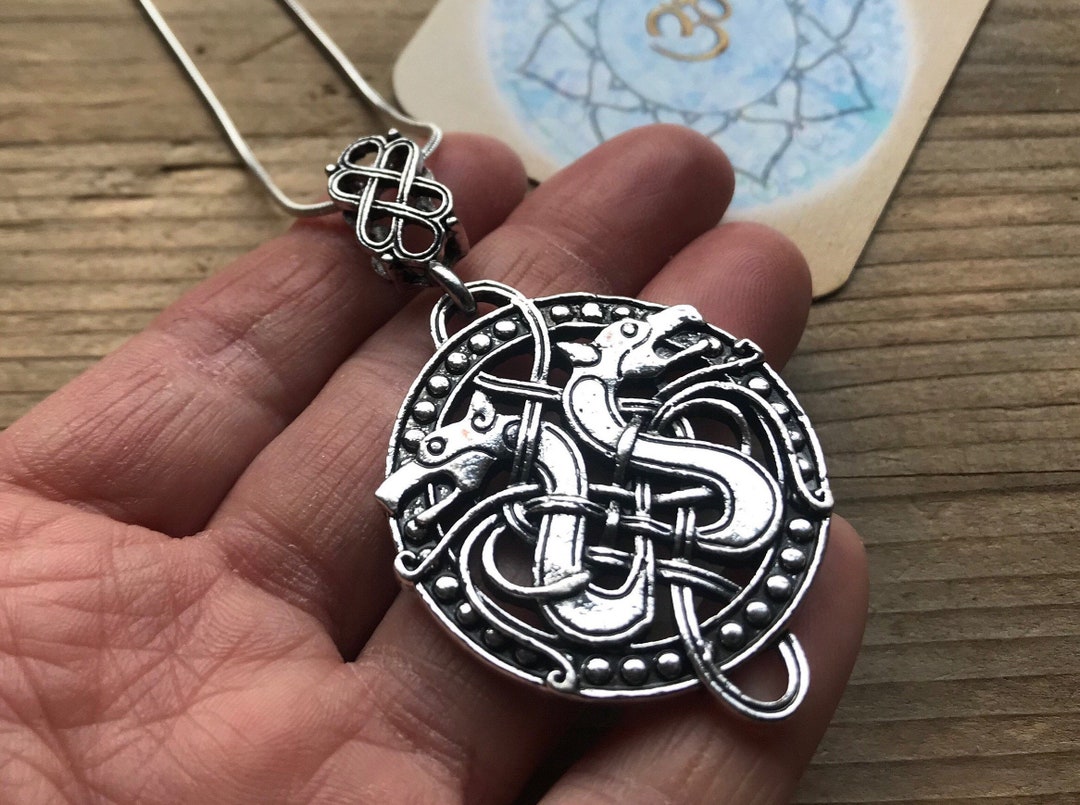 CELTIC DRAGON PENDANT Serpent Snake Silver Plated Celtic Knot Work ...