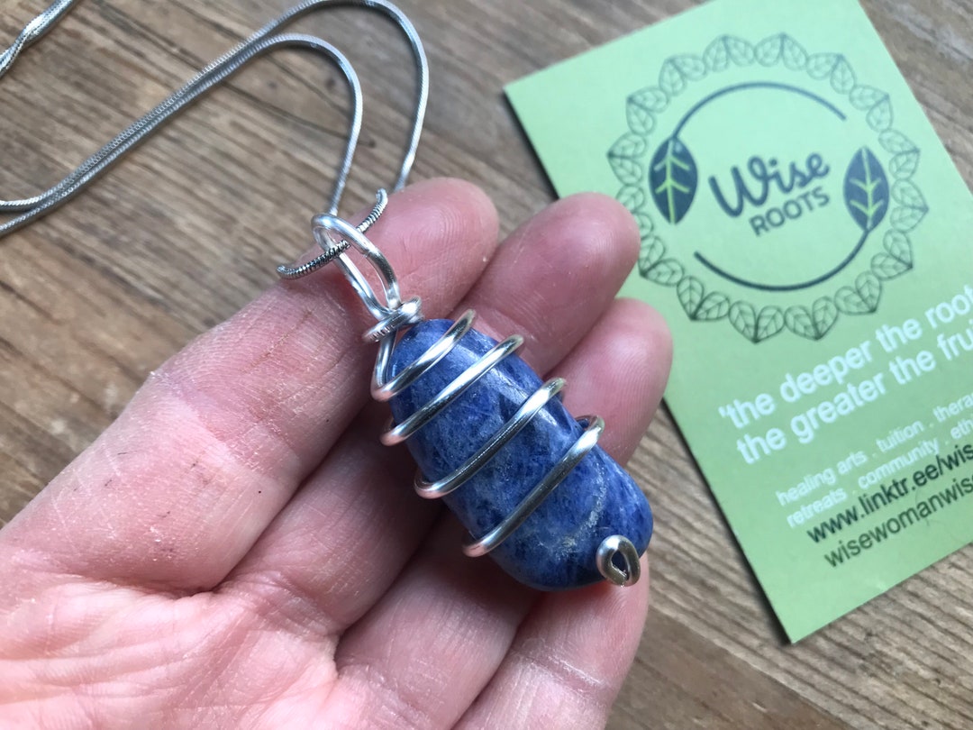 BLUE SODALITE WIRE Wrap Mirror Pendant Dowser Scrying Master Healer ...