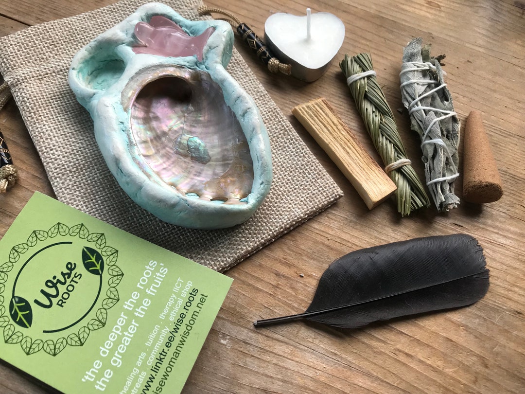 Large ANGEL SMUDGE SET Angel Sea Shell Rose Quartz Dish Altar - Etsy