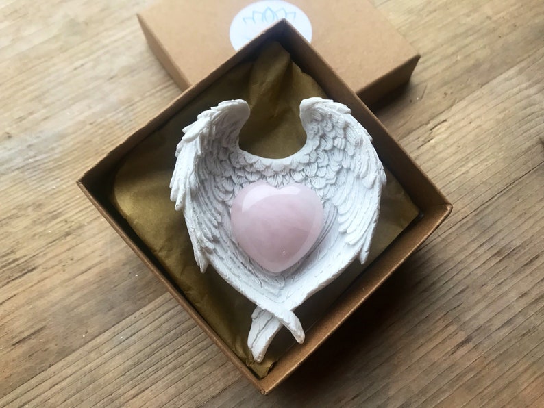 ROSE QUARTZ HEART Wing Gift Set Angel Wing Trinket Dish Bowl - Etsy UK
