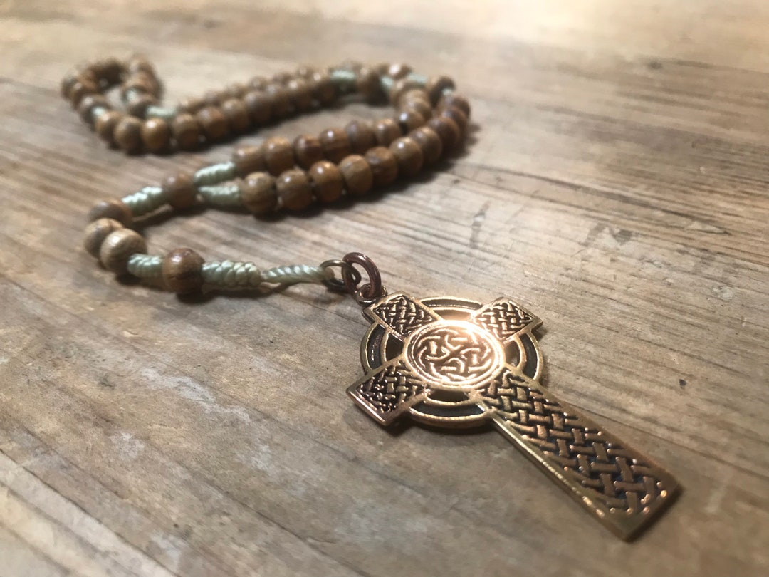 CELTIC CROSS ROSARY Olive Wood Solid Bronze Irish Christian - Etsy