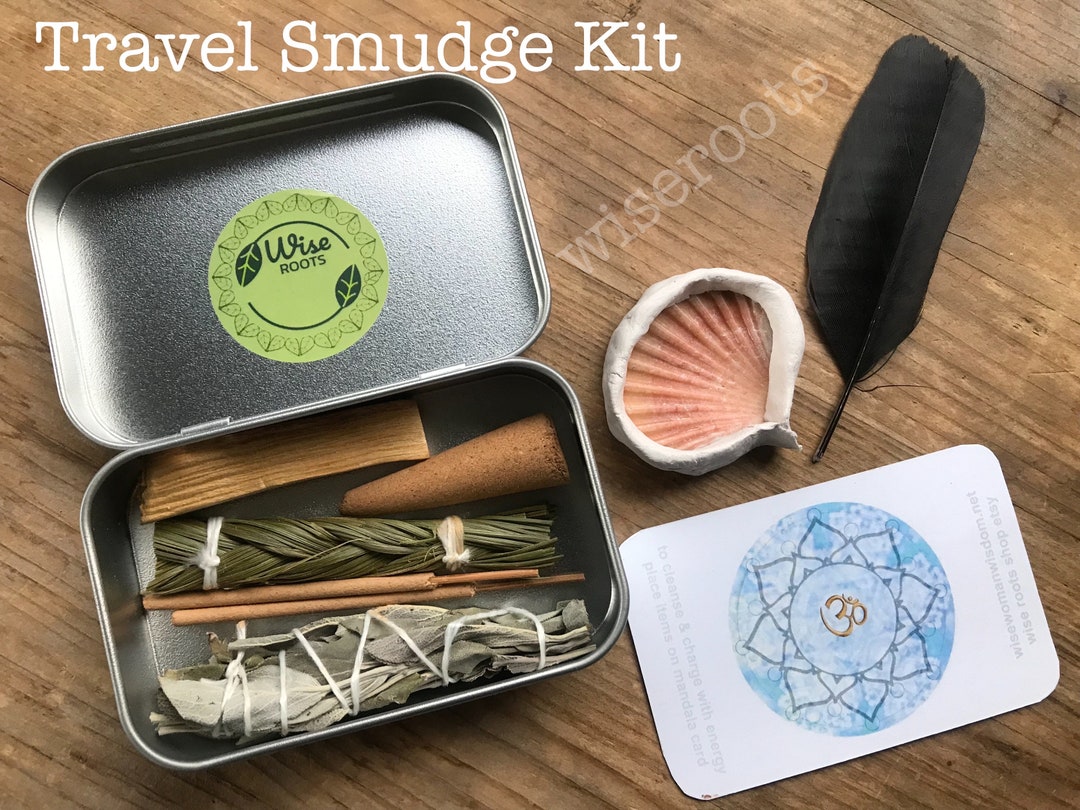 MINI SMUDGING SET Travel Tin Incense Smudge Meditation Altar Reiki ...