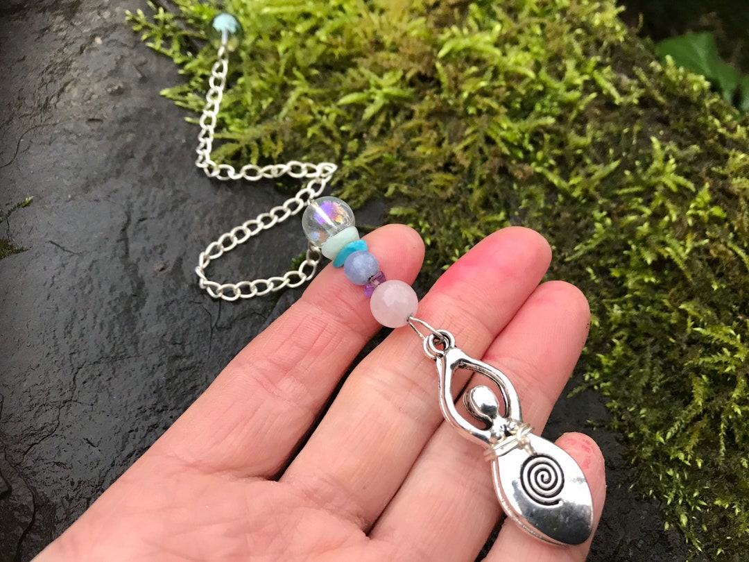 RAINBOW GODDESS PENDULUM Large Dowsing Silver Heavy Dowser Amulet ...