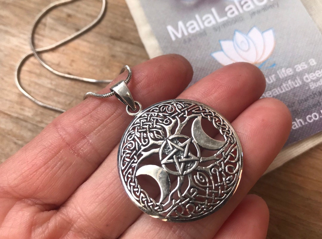 925 MOON TREE PENDANT Pentacle Pentagram Pagan Wiccan Gift Druid Celtic ...