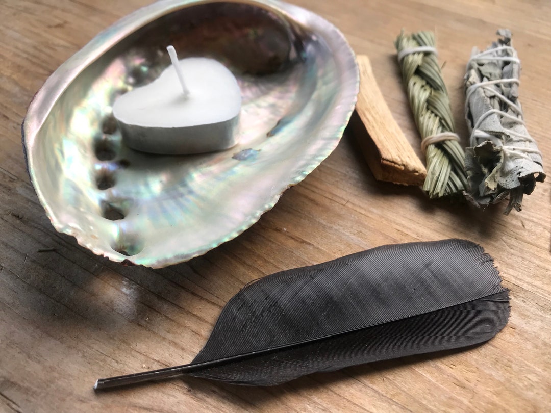 Large PAUA SMUDGE SET Rainbow Natural Sea Shell Dish Altar - Etsy