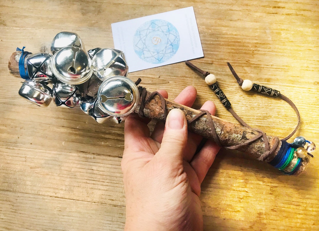 OAK BELL RATTLE Iron Bell Shaker Protection Oak Beech Wood Shamanic ...