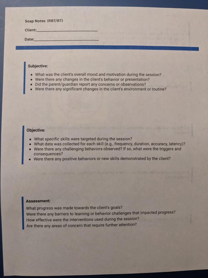 RBT Soap Notes Template ABA Therapy Autism BCBA Notes Maladaptive ...