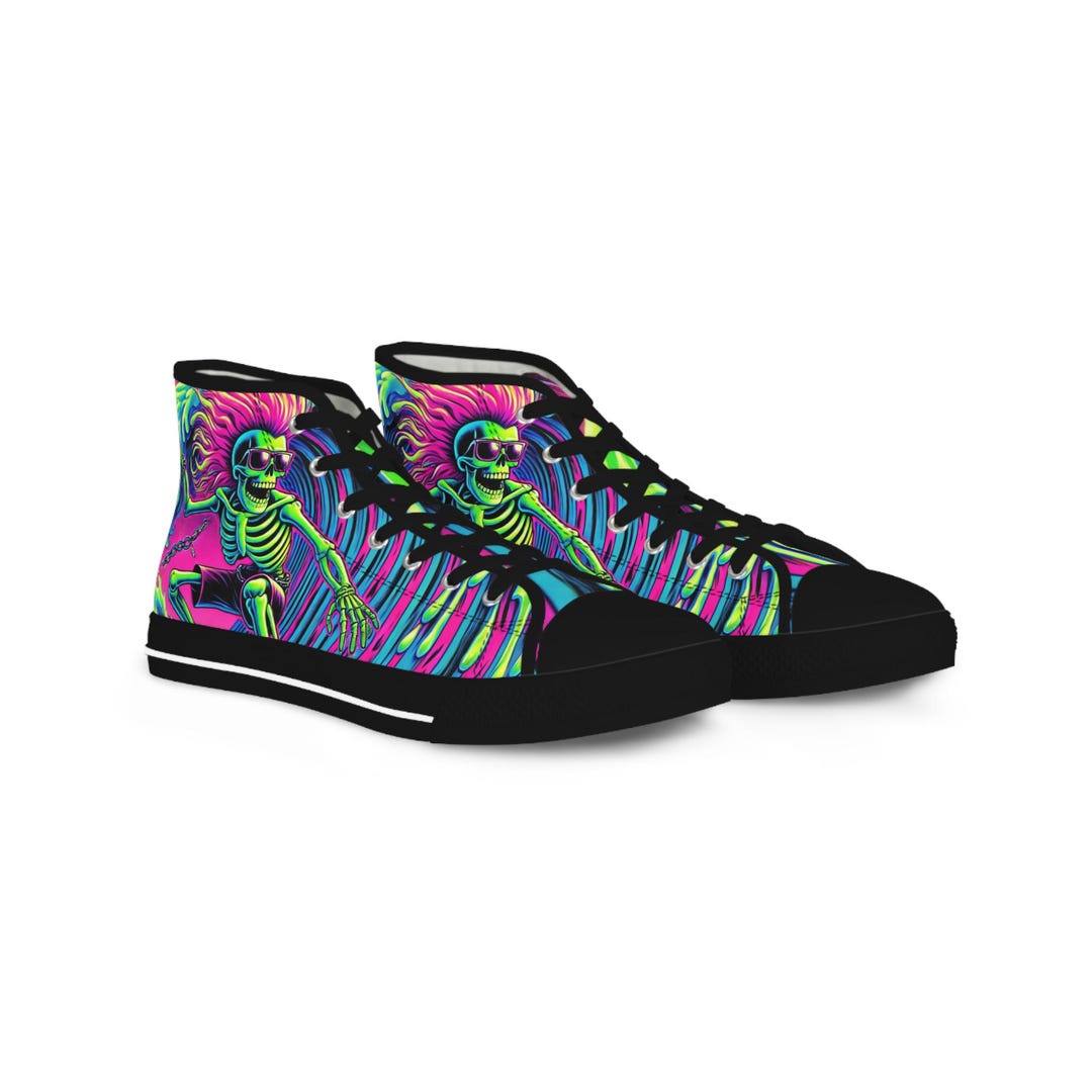 Vibrant Skeleton High Top Sneakers, Funky Retro Sneakers for Festivals ...
