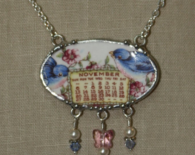 November 1921 Bluebird Calendar Plate Broken China Jewelry - Etsy