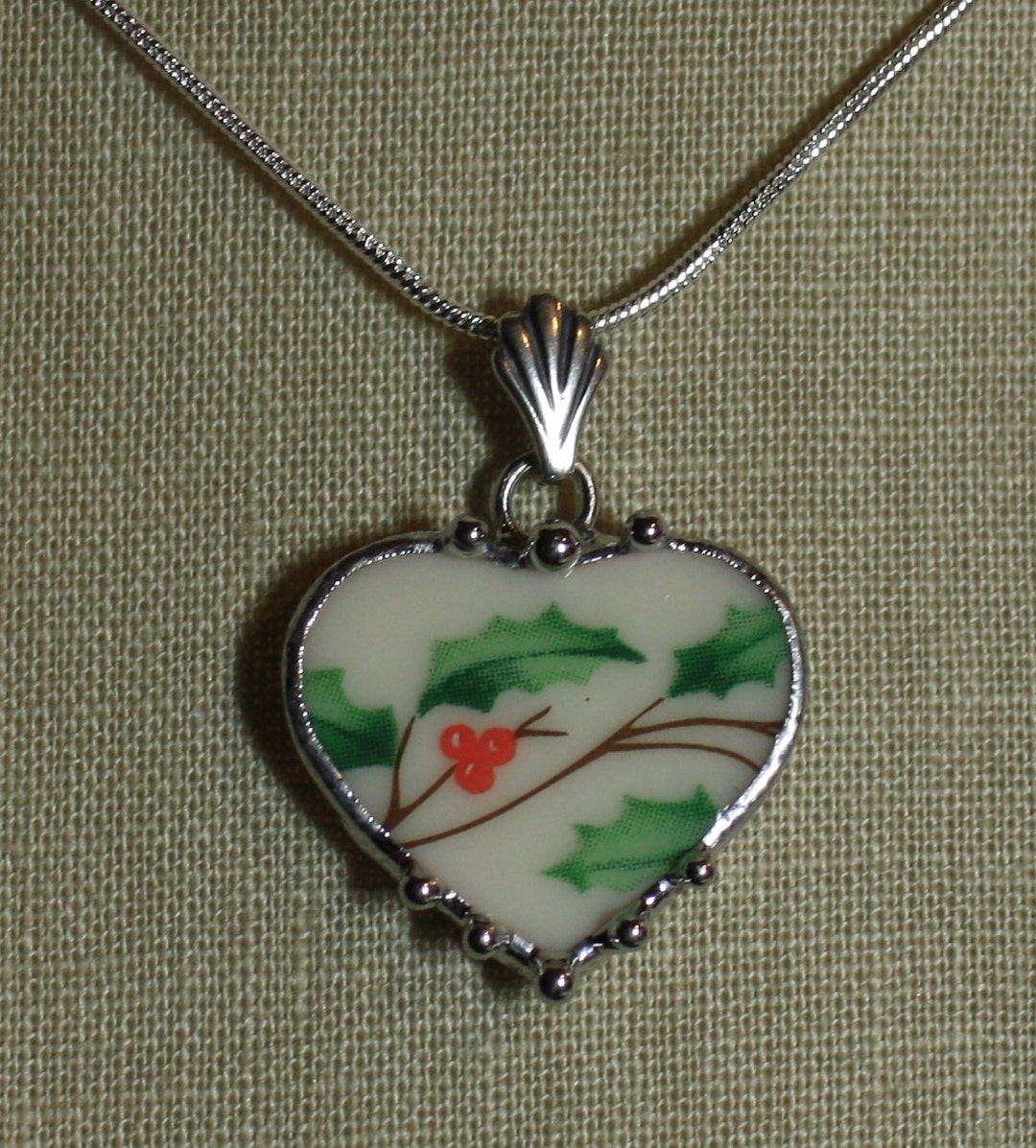 Lenox Christmas Holly Sweet and Petite Heart Pendant Necklace, Broken ...