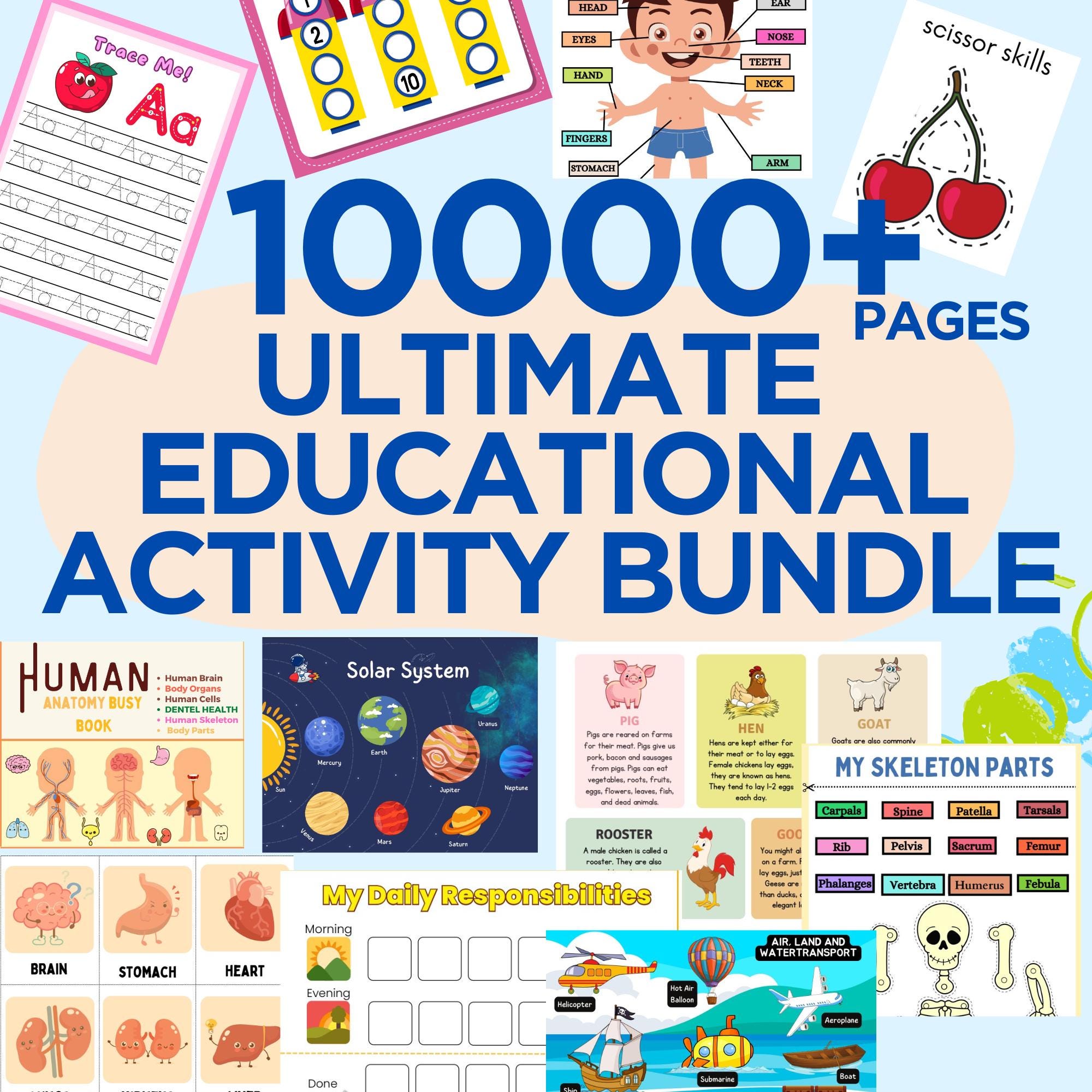 10000+ Educational Activity Printable Learning Tools for Kids Bundle ...