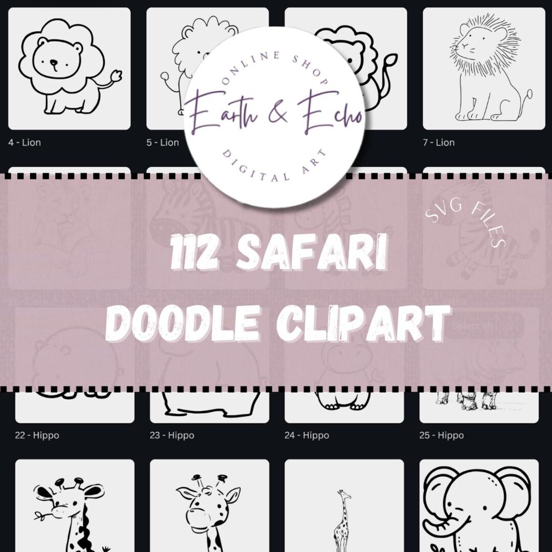 Safari Cuties Doodle Clipart Animal Clipart Jungle Animal Doodles for ...
