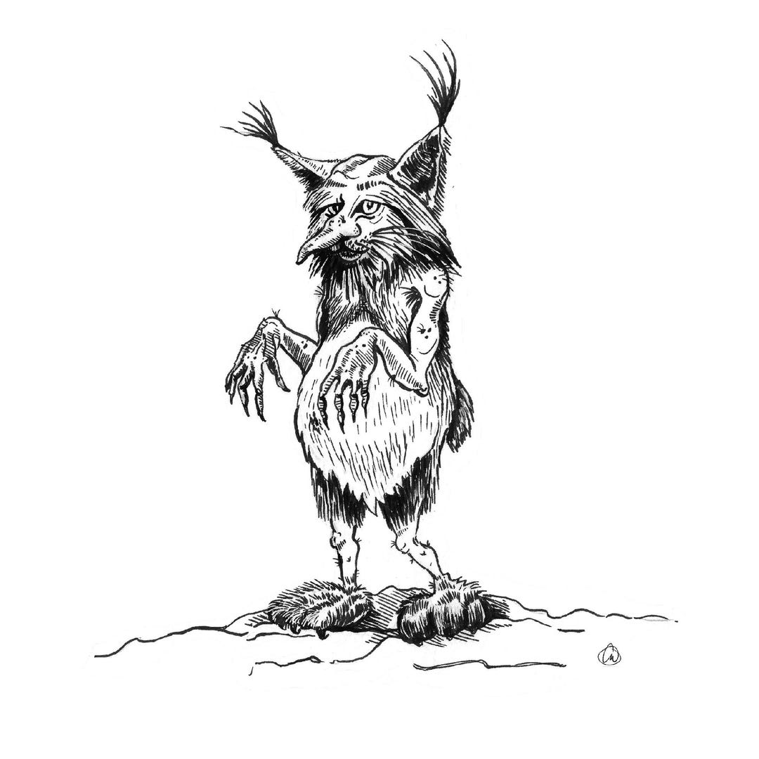 Goblynx Goblin Lynx Mashup, Stupid Animal Hybrids, Black and White, Ink ...