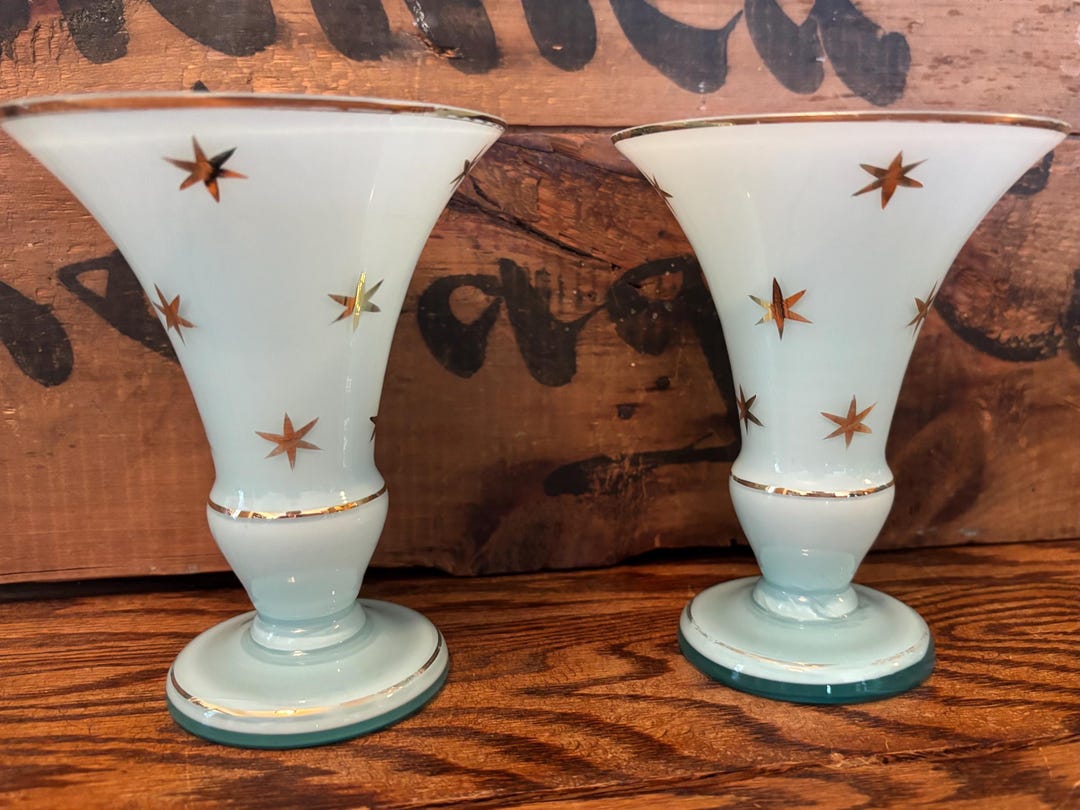 Set of Two Czechoslovakian Glass Vases - Etsy