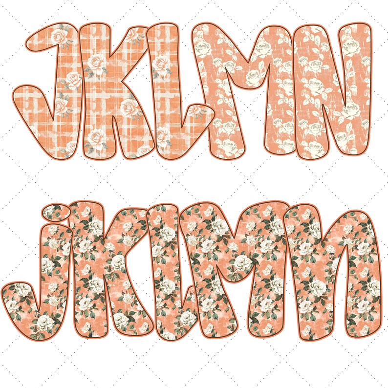 Peach Floral Alphabet PNG Bundle: Grand Millennial Preppy Font With ...