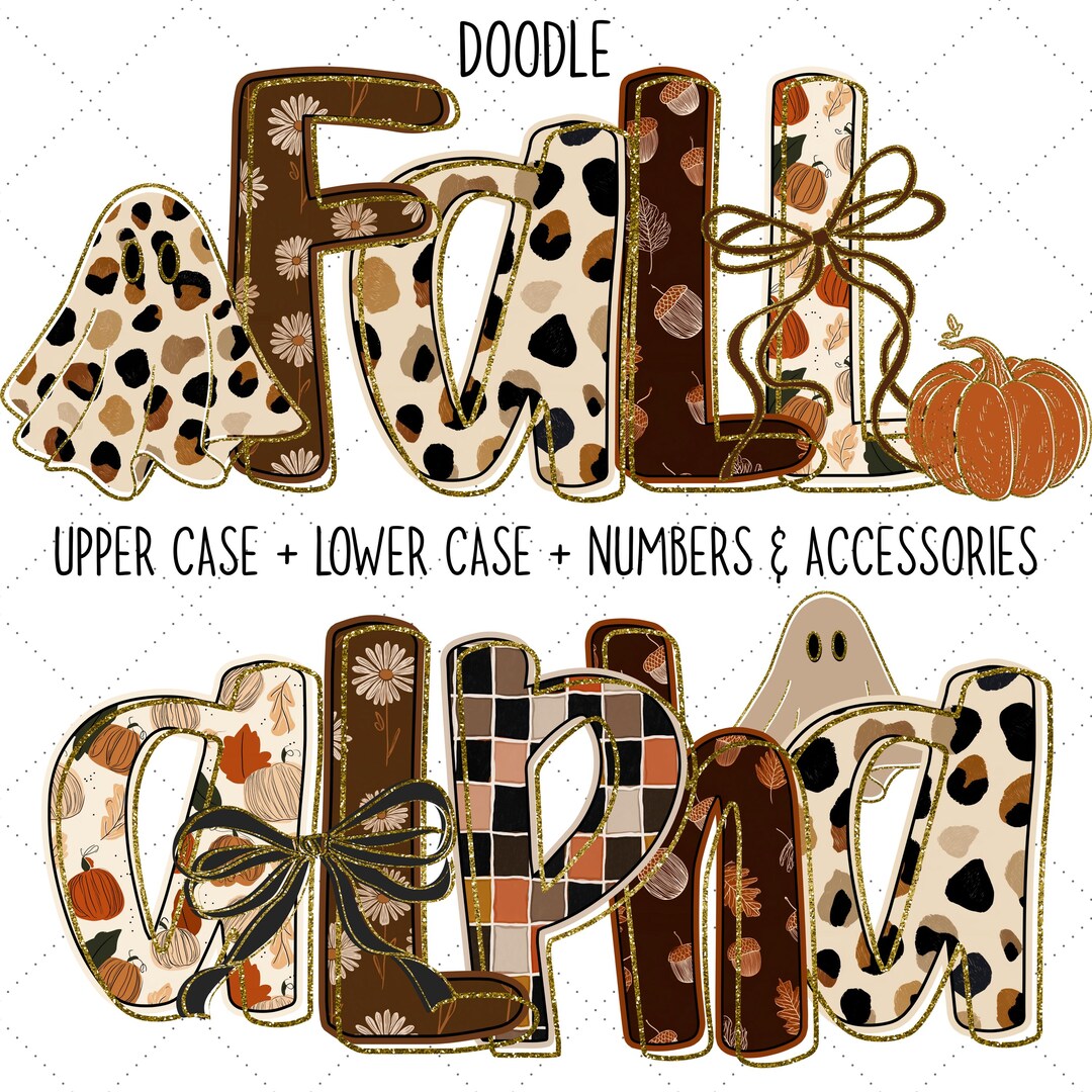 Fall Doodle Alphabet PNG | Glitter Outline Letters | Autumn Digital ...