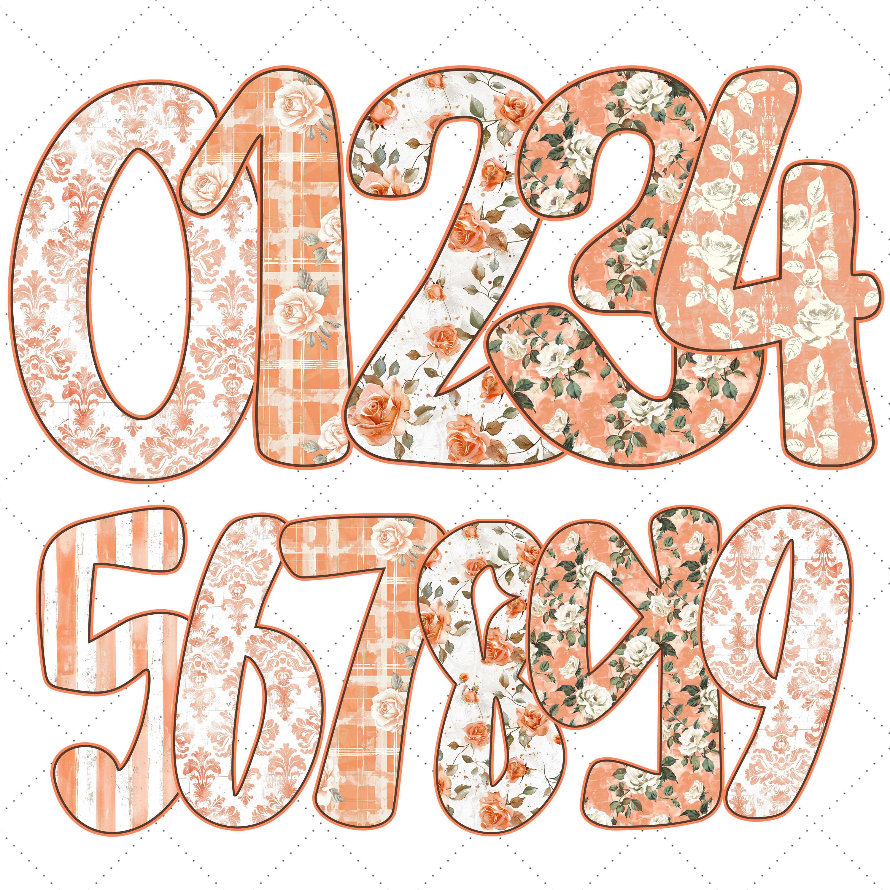 Peach Floral Alphabet PNG Bundle: Grand Millennial Preppy Font With ...