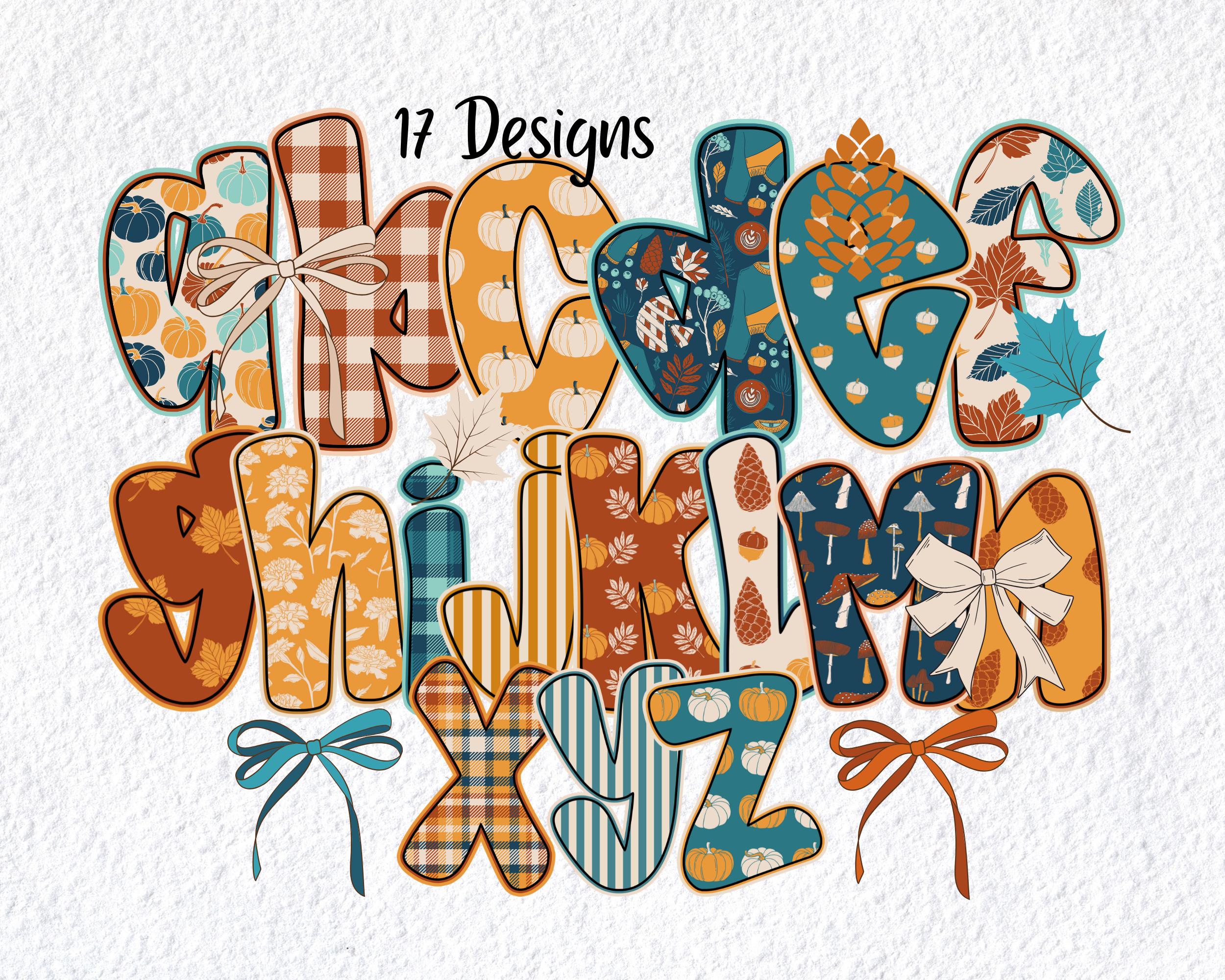 17 Fall Alphabet PNG Bundle: Pumpkin Season Letters, Bow Clipart ...
