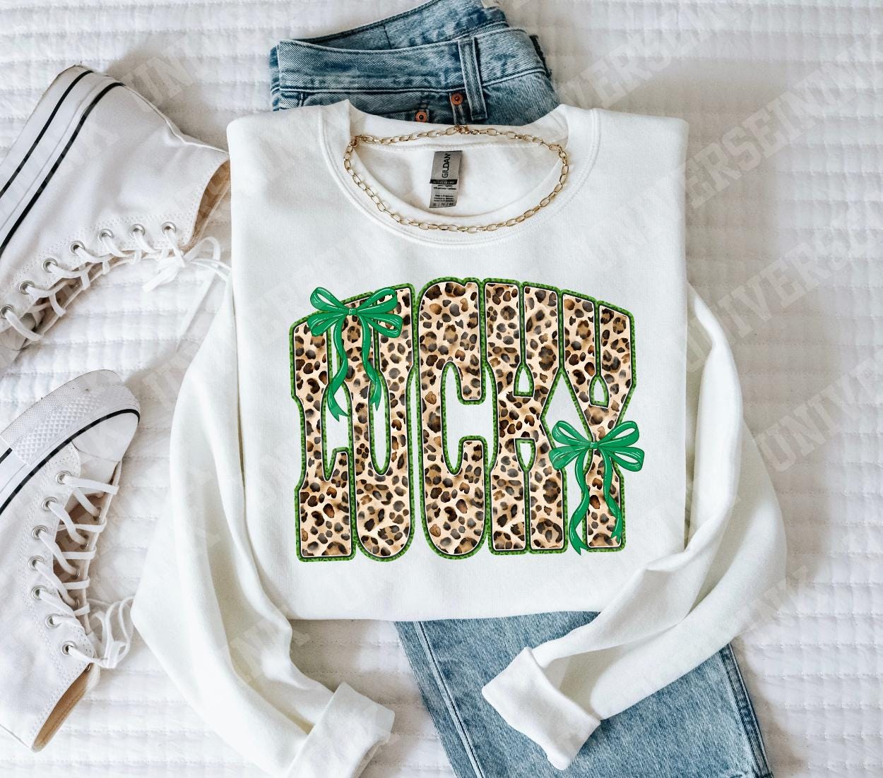 Lucky Leopard Varsity PNG With Green Bows, St Patrick’s Day Lucky Shirt ...