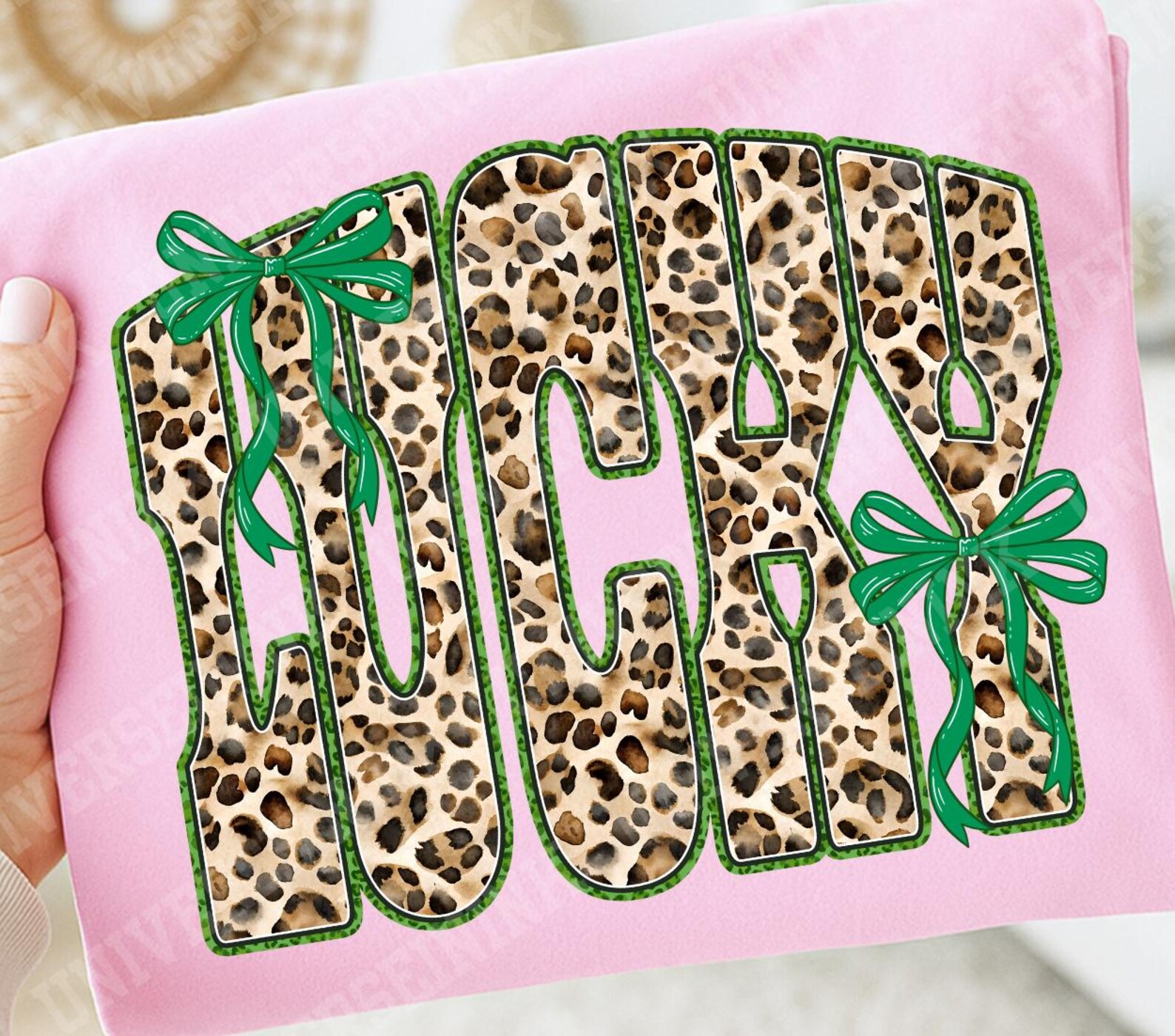 Lucky Leopard Varsity PNG With Green Bows, St Patrick’s Day Lucky Shirt ...