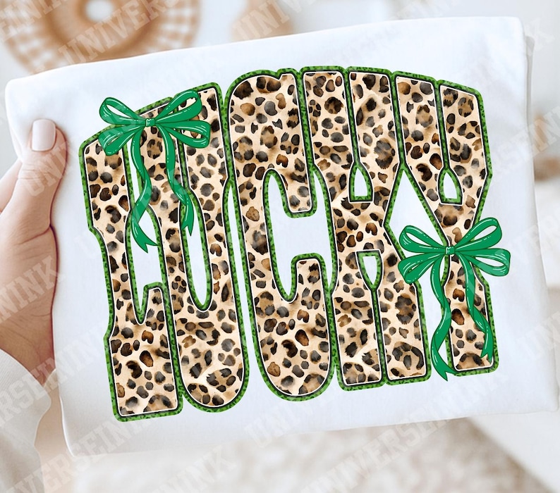 Lucky Leopard Varsity PNG With Green Bows, St Patrick’s Day Lucky Shirt ...