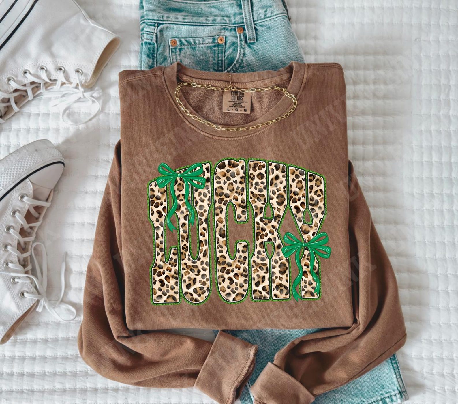 Lucky Leopard Varsity PNG With Green Bows, St Patrick’s Day Lucky Shirt ...