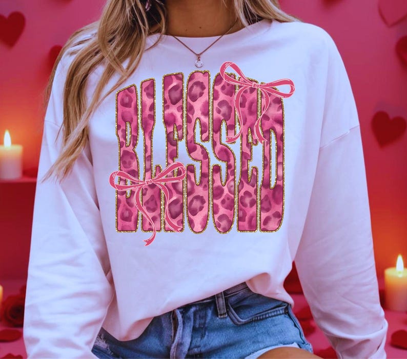 Blessed PNG Pink Leopard Bow Coquette Sublimation Design | Trendy ...