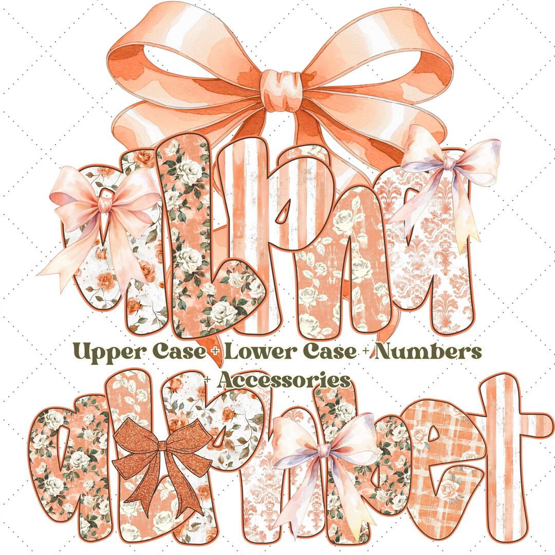Peach Floral Alphabet PNG Bundle: Grand Millennial Preppy Font With ...