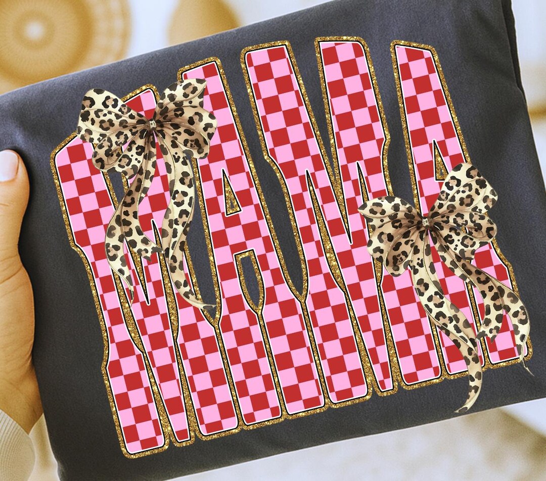 Mama PNG, Leopard Bows, Pink Checkered Varsity (digital Download) - Etsy