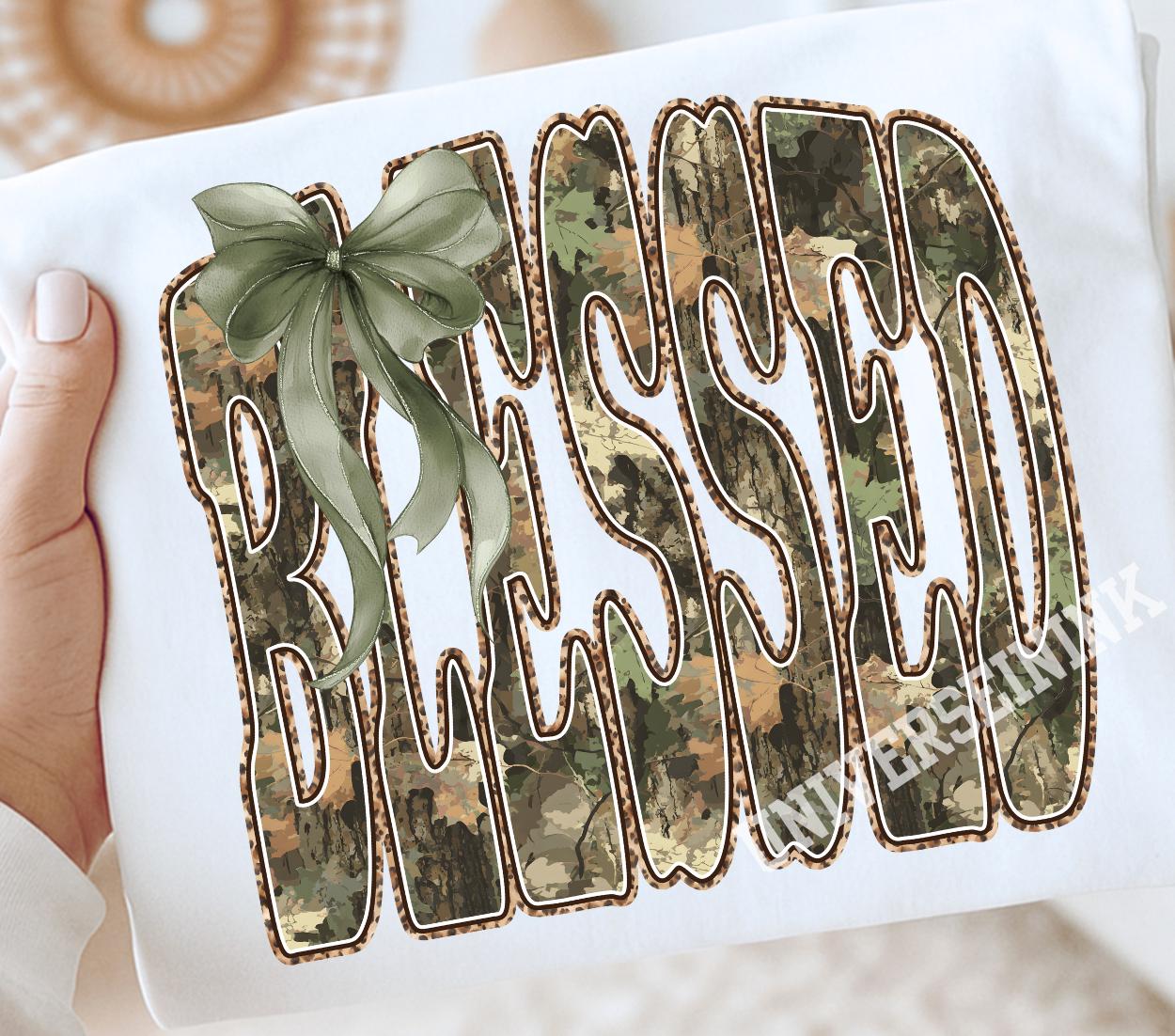 Blessed PNG Camo Christian Faith Bow Sublimation Design Leopard Outline ...
