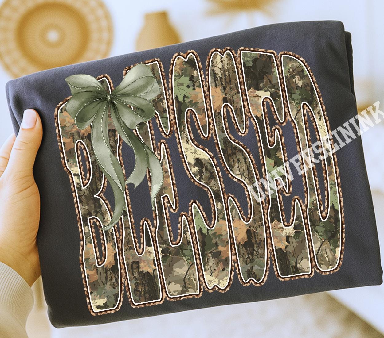 Blessed PNG Camo Christian Faith Bow Sublimation Design Leopard Outline ...