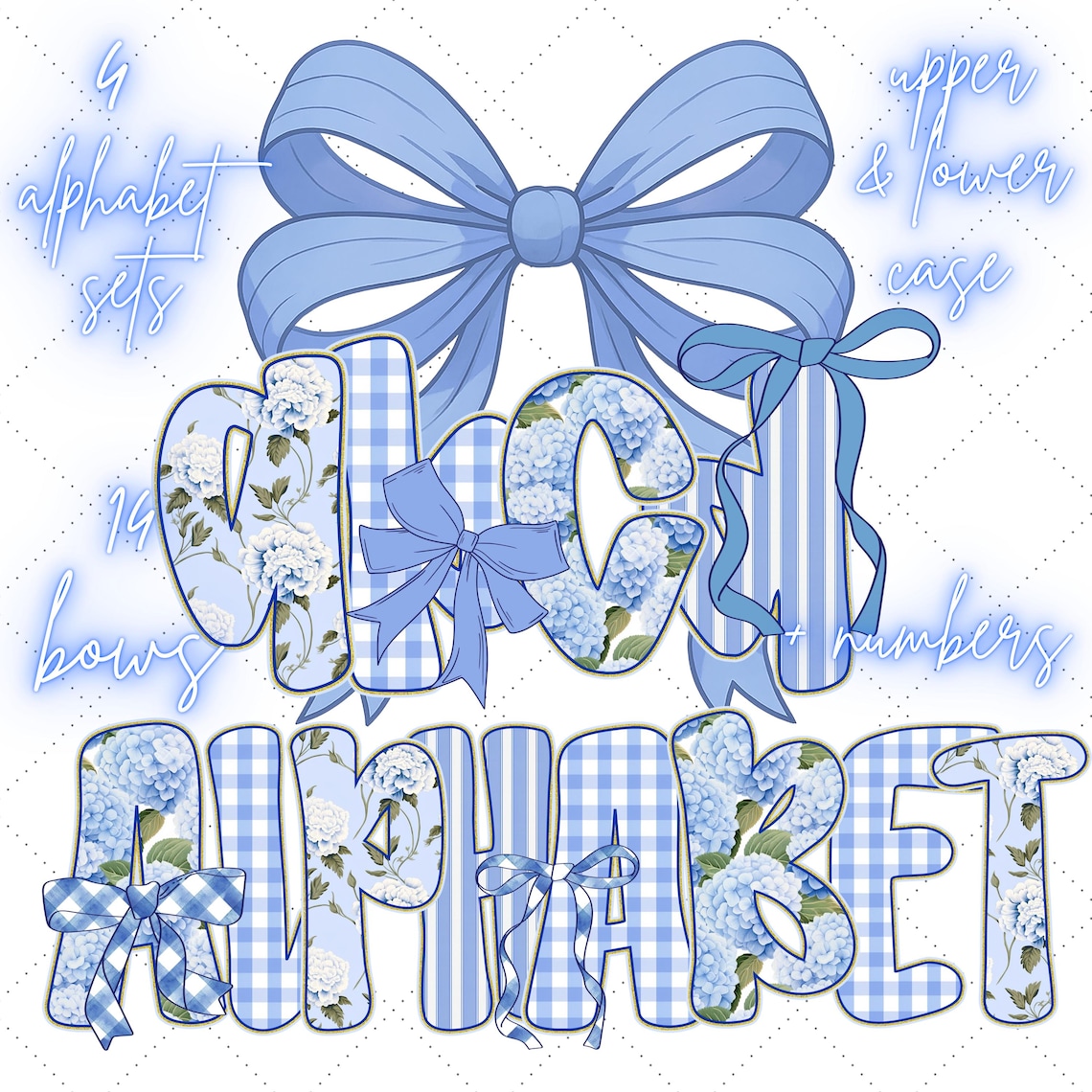 Preppy Retro Floral Alphabet PNG Bundle: 4 Cute Grand Millennial ...