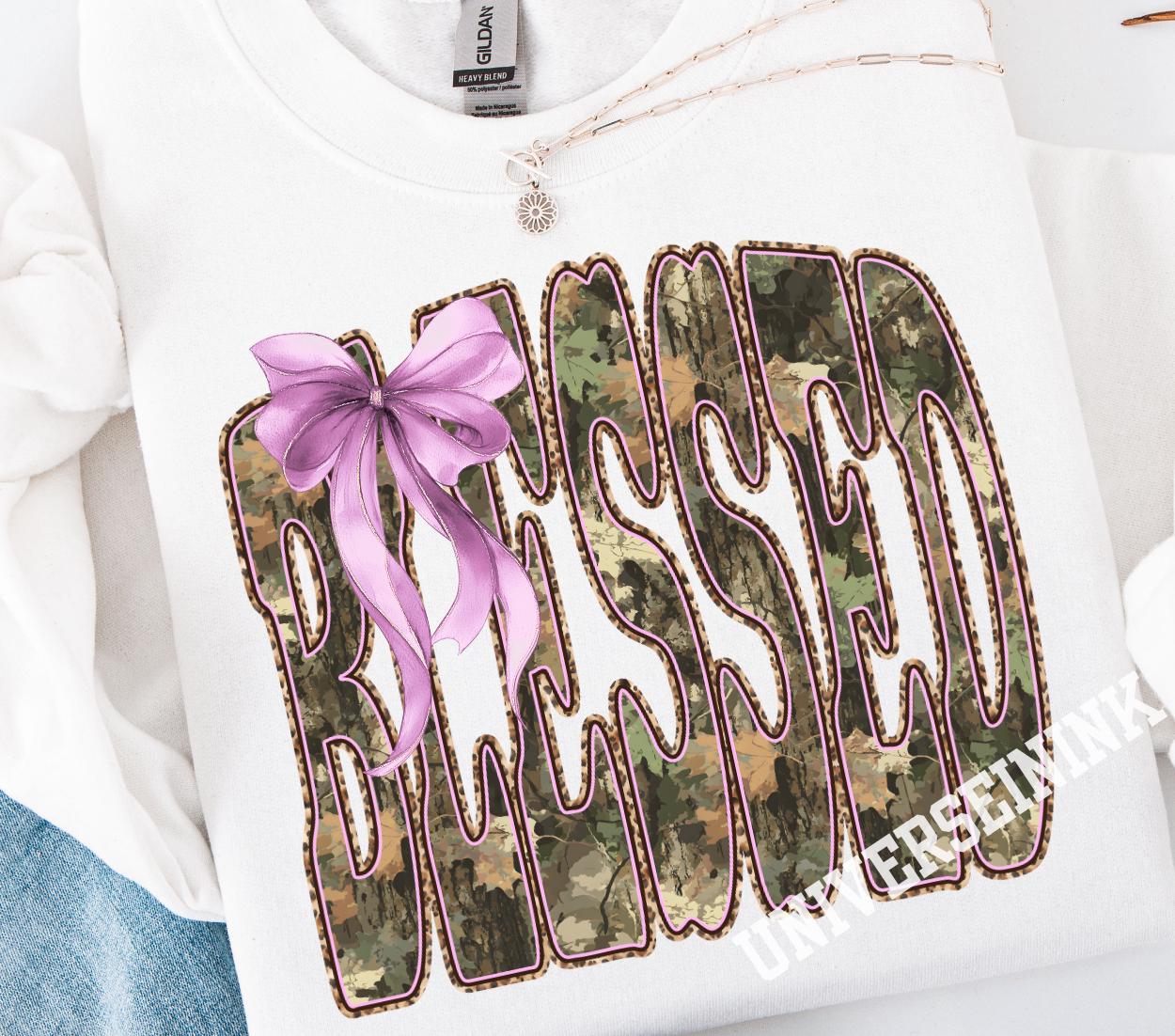 Blessed PNG Camo Christian Faith Bow Sublimation Design Leopard Outline ...