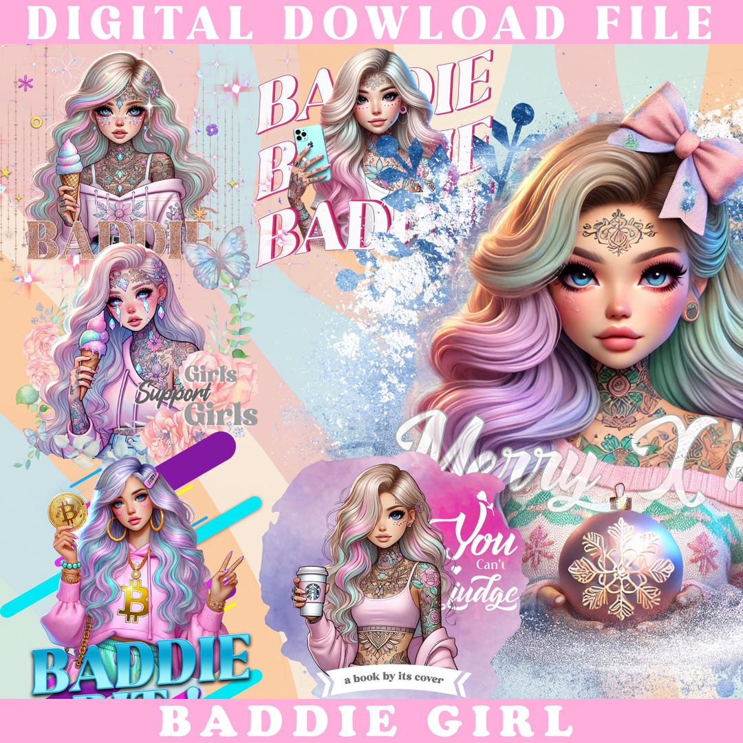 Pack 6 PNG FILE Digital Baddie Girl Aesthetic Bundle - Etsy