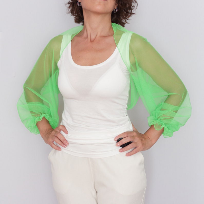 Tulle Shrug Ruffled Puff Sleeves NEON Colors Mesh Evening - Etsy